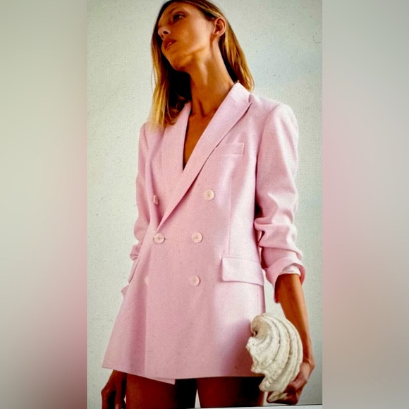 Zara | Jackets & Coats | Zara Woman Zw Pink Double Breasted Blazer Xs ...